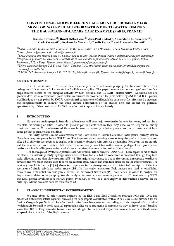 Pdf Conventional And Ps Differential Sar Interferometry For Monitoring Vertical Deformation
