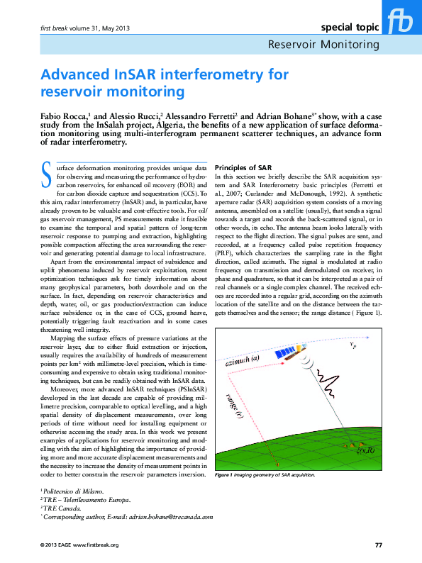 (PDF) Advanced InSAR interferometry for reservoir monitoring