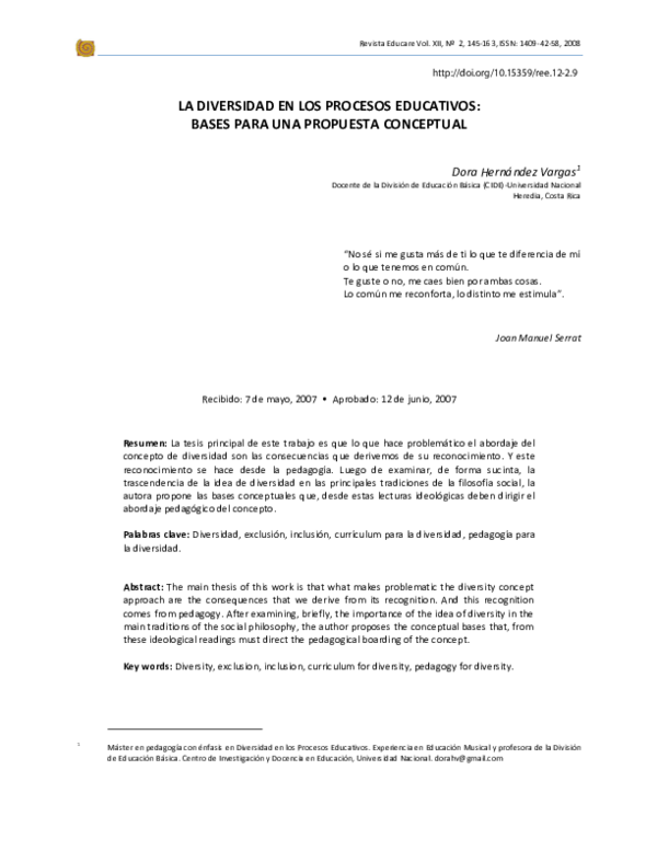 (PDF) La diversidad en los procesos educativos: bases para una propuesta conceptual