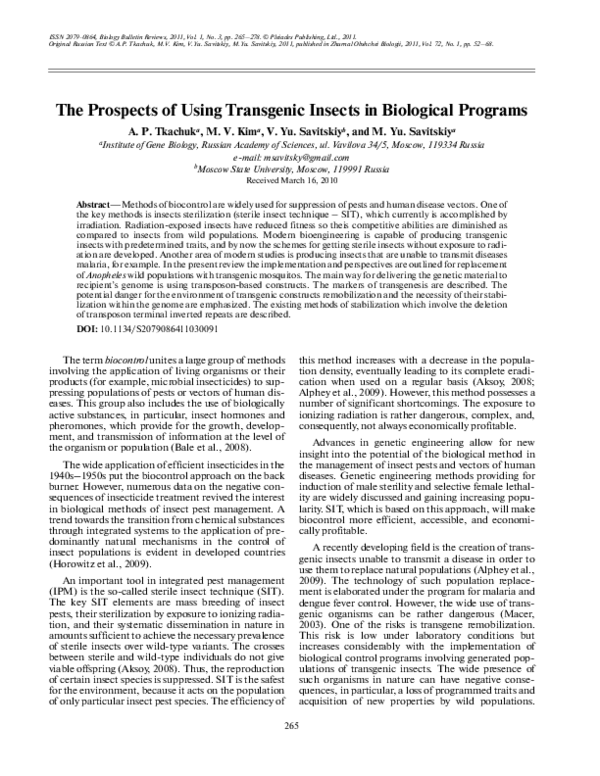 (PDF) The prospects of using transgenic insects in biological programs