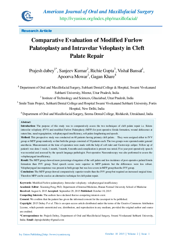 (PDF) Comparative Evaluation of Modified Furlow Palatoplasty and ...