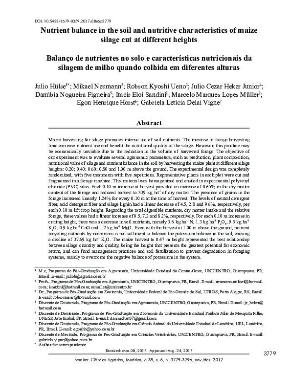 (PDF) Nutrient balance in the soil and nutritive characteristics of ...