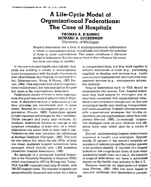 (PDF) A Life-Cycle Model of Organizational Federations: The Case of ...