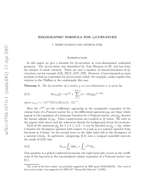 (PDF) Holographic formula for Q-curvature