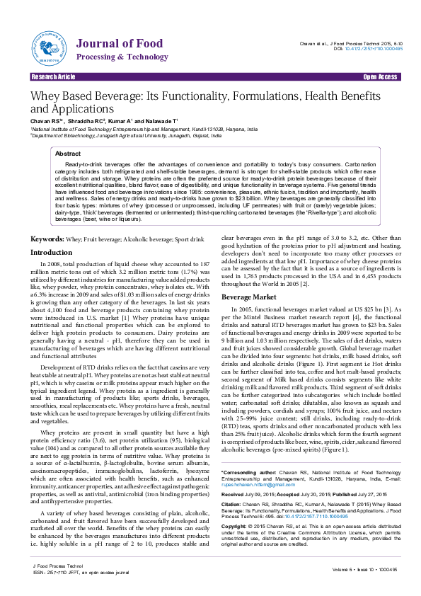 (PDF) Whey Based Beverage: Its Functionality, Formulations, Health ...