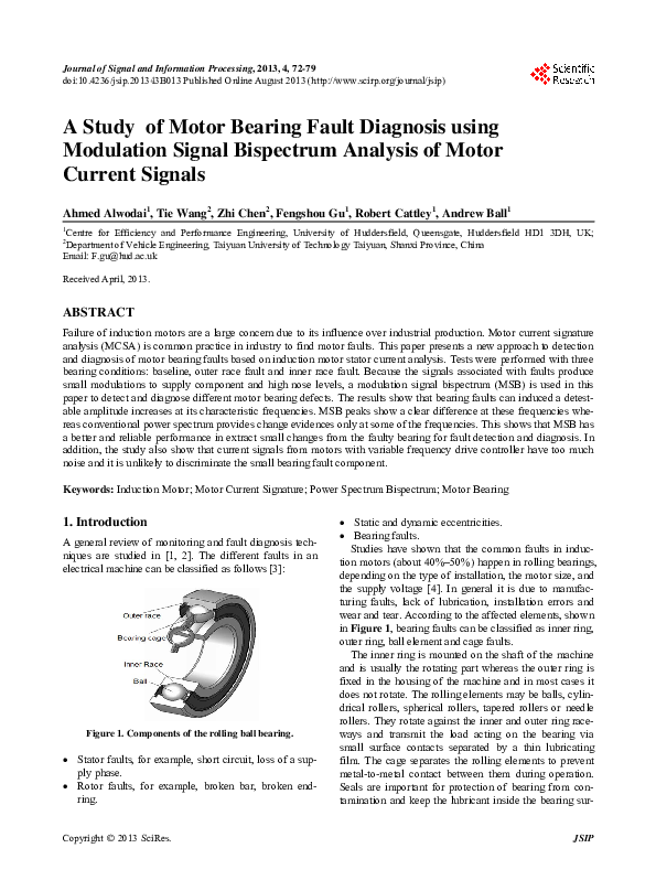 (PDF) A Study of Motor Bearing Fault Diagnosis using Modulation Signal ...