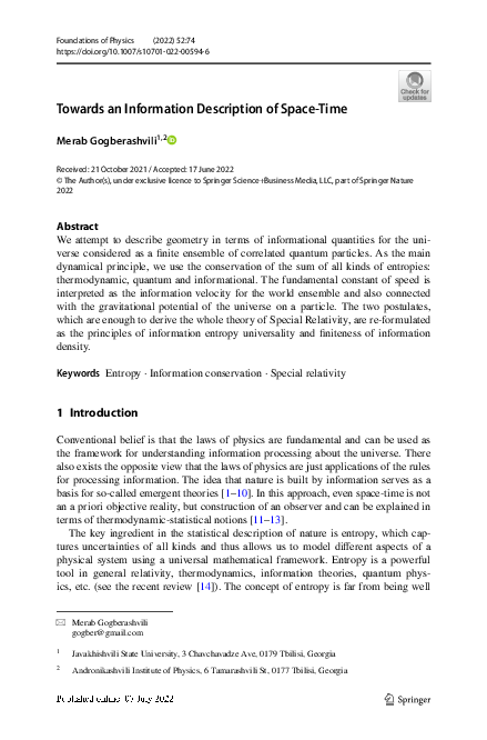 (PDF) Towards an Information Description of Space-Time