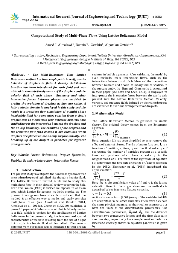(PDF) Computational Study of Multi-Phase Flows Using Lattice Boltzmann Model