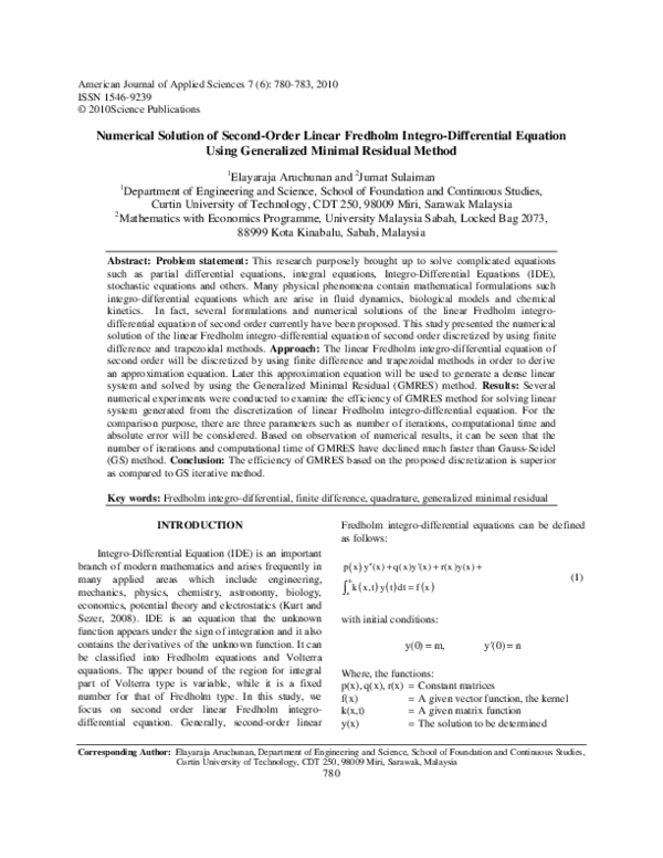 Pdf Numerical Solution Of Second Order Linear Fredholm Integro