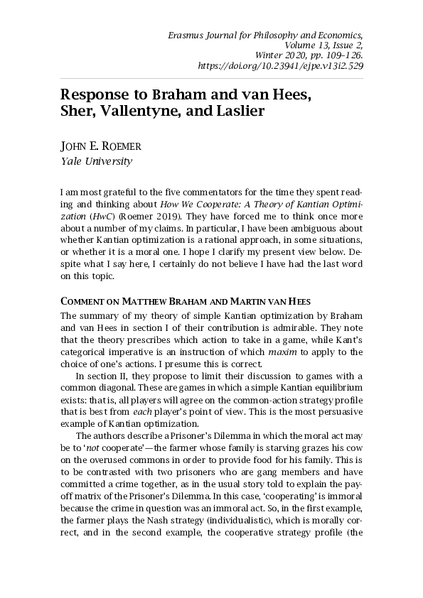 (PDF) Response to Braham and van Hees, Sher, Vallentyne, and Laslier