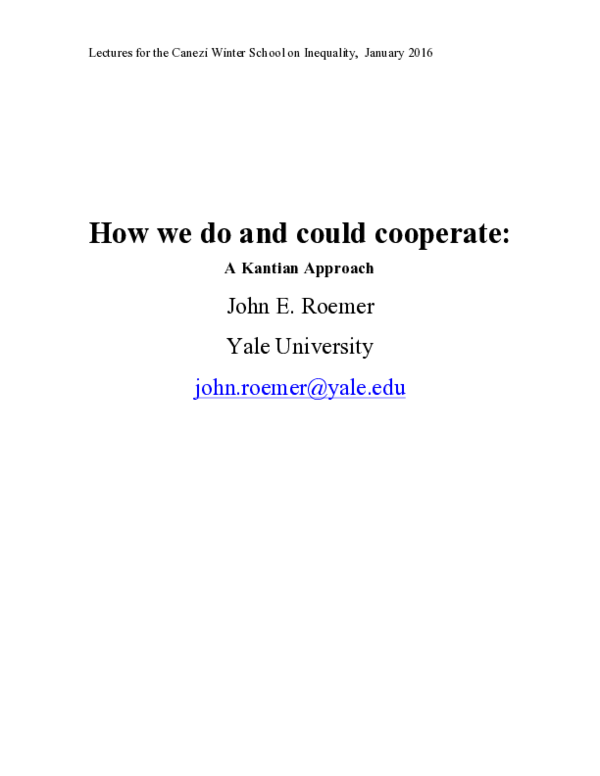 (PDF) How we do and could cooperate: A Kantian Approach