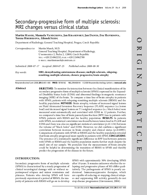 (PDF) Secondary-progressive form of multiple sclerosis: MRI changes ...