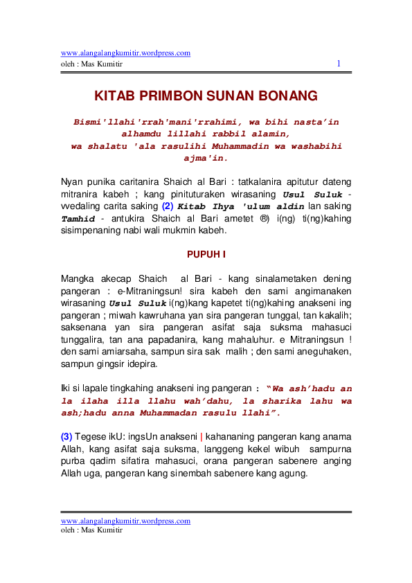 (PDF) Kitab Primbon Sunan Bonang