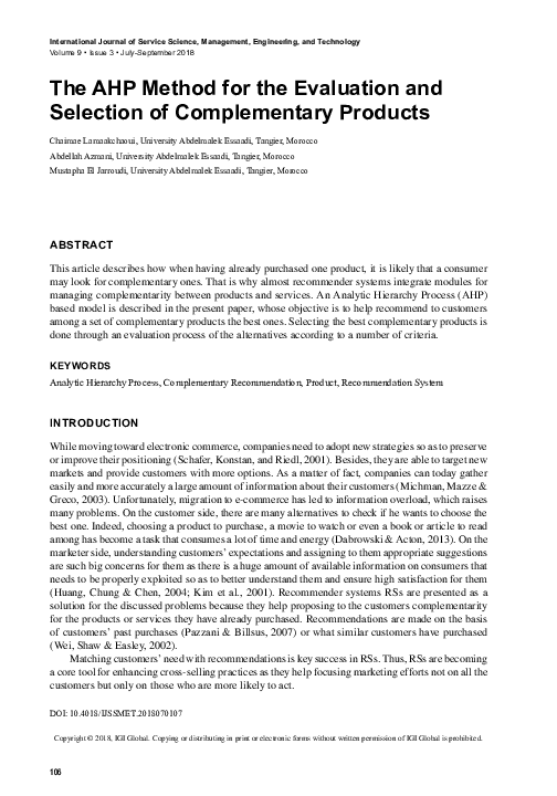 (PDF) The AHP Method for the Evaluation and Selection of Complementary ...