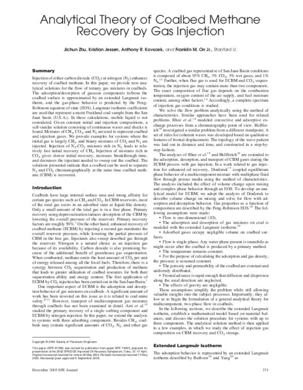 (PDF) Analytical Theory of Coalbed Methane Recovery by Gas Injection
