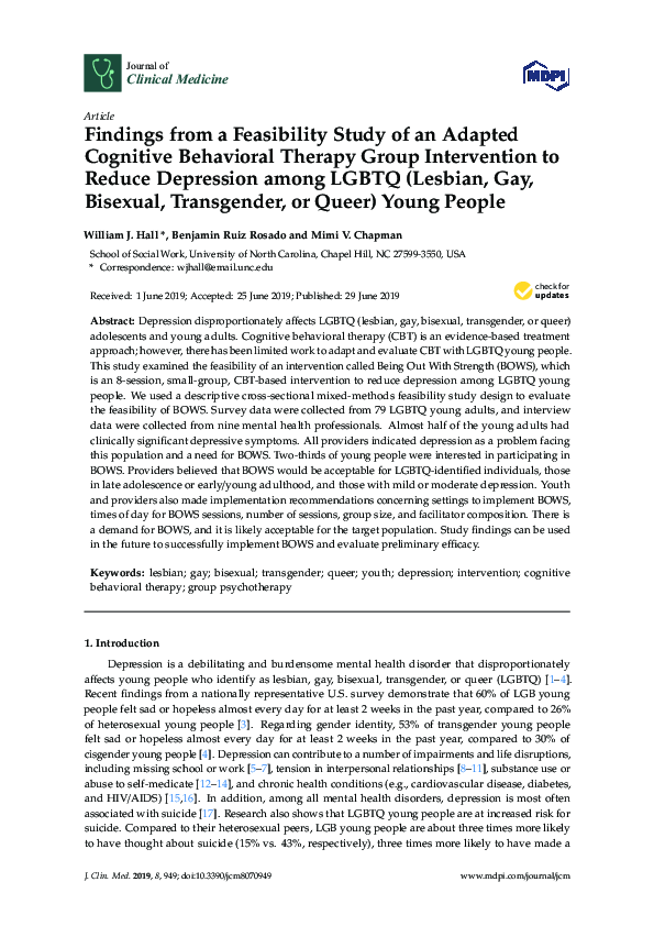 (PDF) Feasibility of BOWS: CBT for LGBTQ Youth Depression