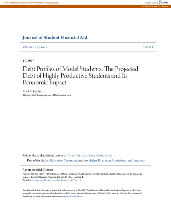 (PDF) Debt Profiles of Model Students: The Projected Debt of Highly ...