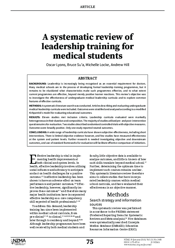 (PDF) A systematic review of leadership training for medical students