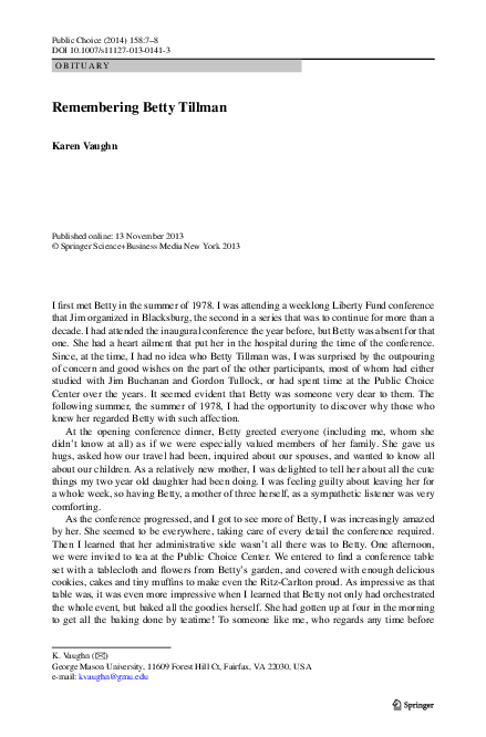 (PDF) Remembering Betty Tillman