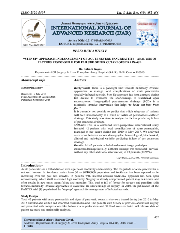 (PDF) “Step Up” Approach in Management of Acute Severe Pancreatitis ...