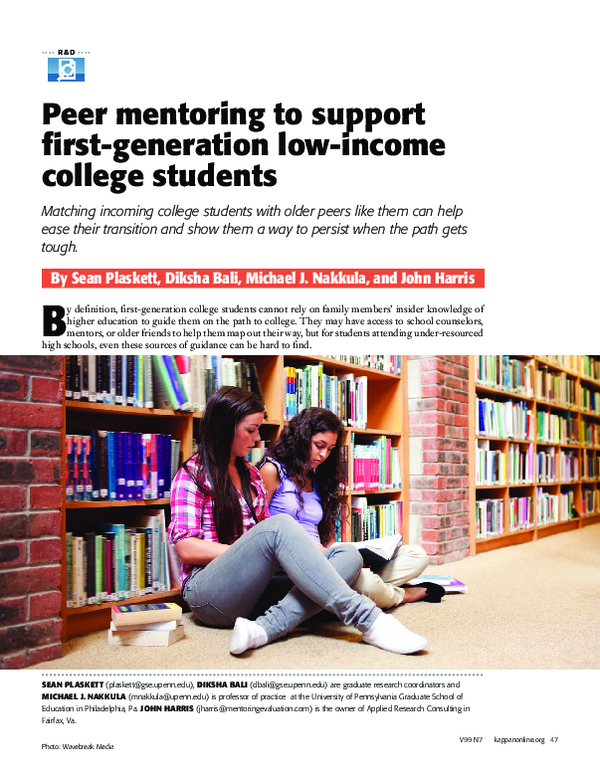 (PDF) Peer mentoring to support first-generation low-income college ...