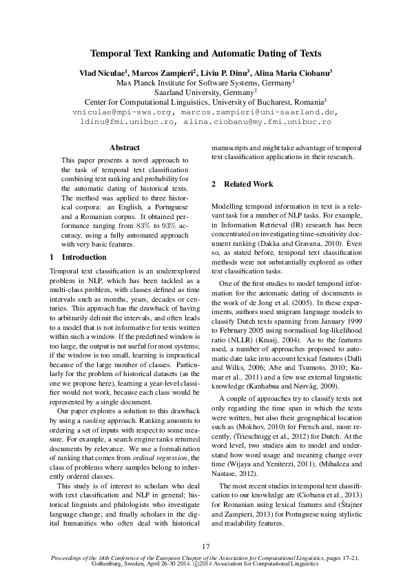 (PDF) Temporal Text Ranking and Automatic Dating of Texts