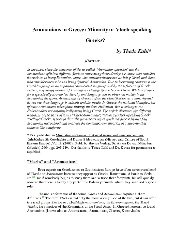 (PDF) Aromanians in Greece: Minority or Vlach-speaking Greeks