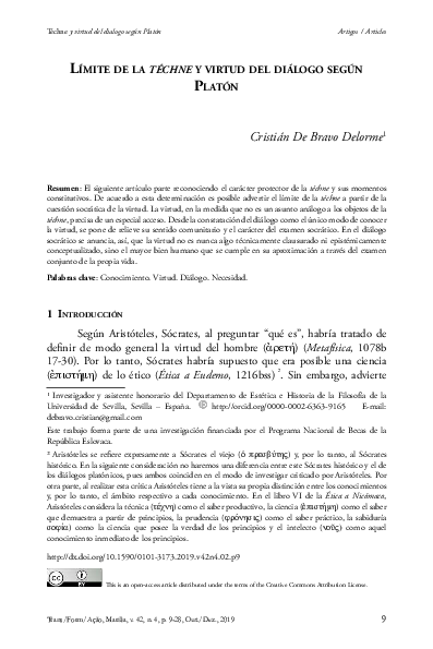 (PDF) Límite de la téchne y virtud del diálogo según Platón