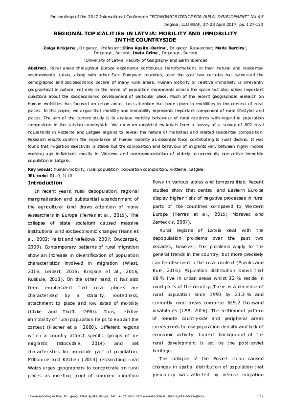 (PDF) Regional Topicalities in Latvia : Mobility and Immobility in the ...