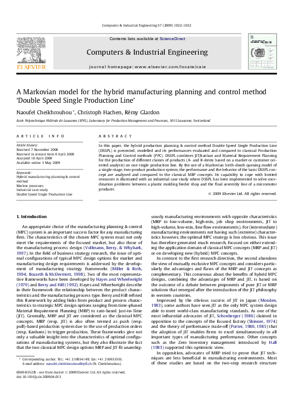 (PDF) A Markovian model for the hybrid manufacturing planning and control method ‘Double Speed ...