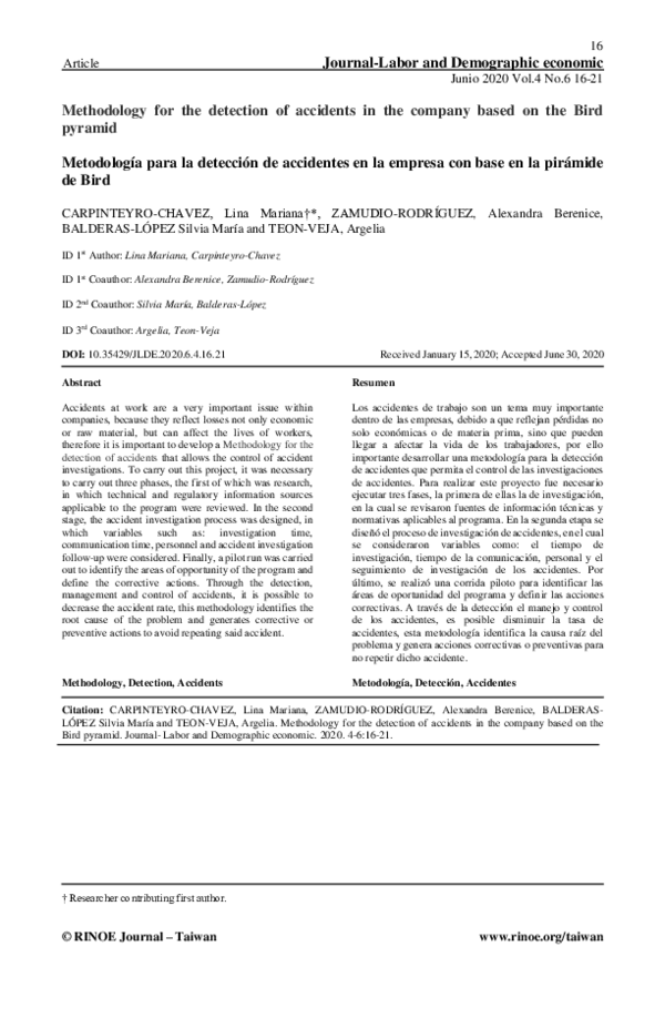 (PDF) Methodology for the detection of accidents in the company based ...