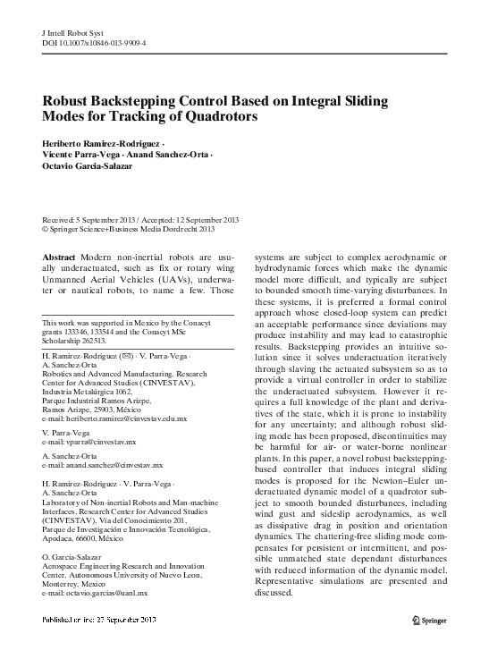 (PDF) Robust Backstepping Control Based on Integral Sliding Modes for Tracking of Quadrotors