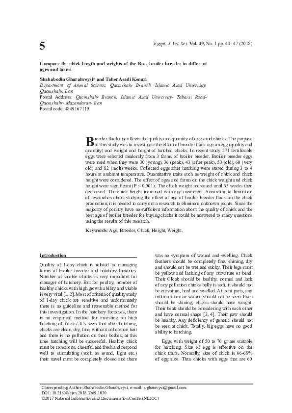 (PDF) Compare the chick length and weights of the Ross broiler breeder ...