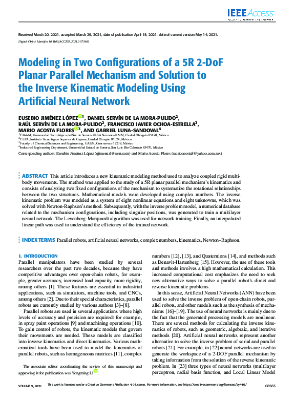 (PDF) Modeling in Two Configurations of a 5R 2-DoF Planar Parallel Mechanism and Solution to the ...