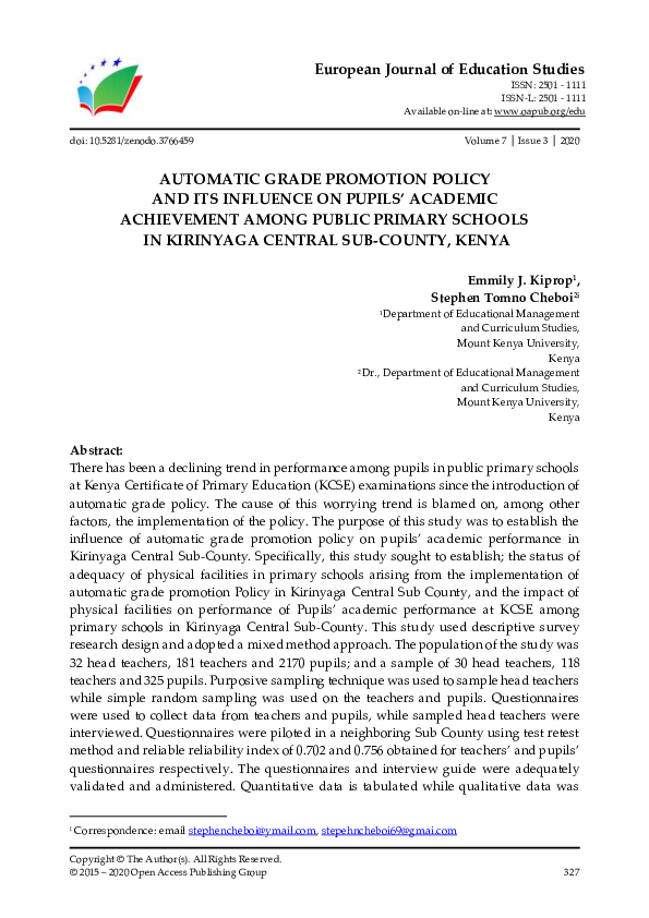 (PDF) Automatic Grade Promotion Policy and Its Influence on Pupils ...