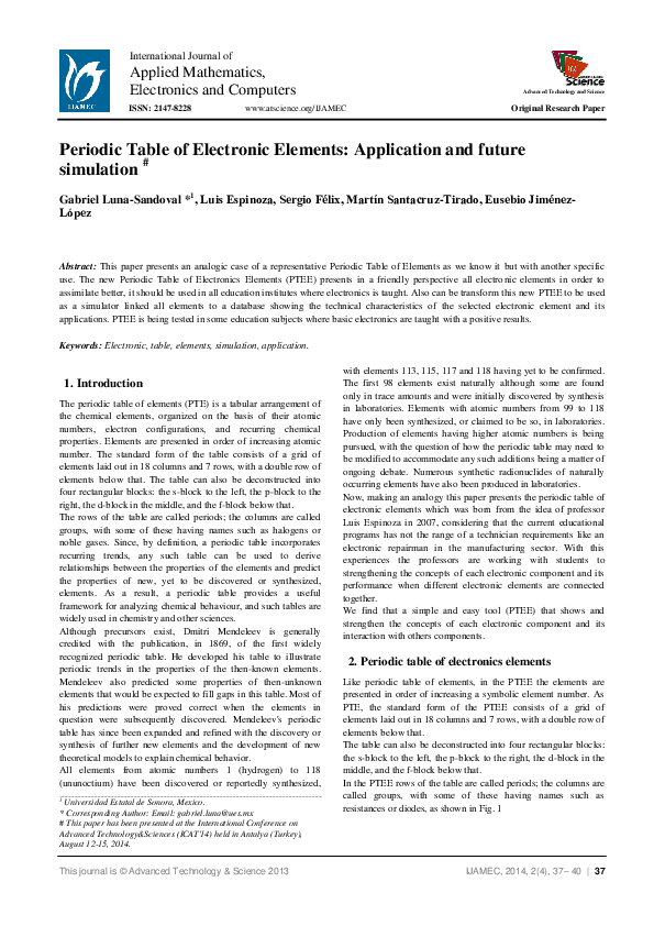 (PDF) Periodic Table of Electronic Elements: Application and future ...