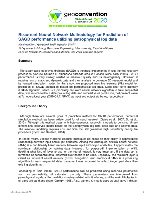 (PDF) Recurrent Neural Network Methodology for Prediction of SAGD ...