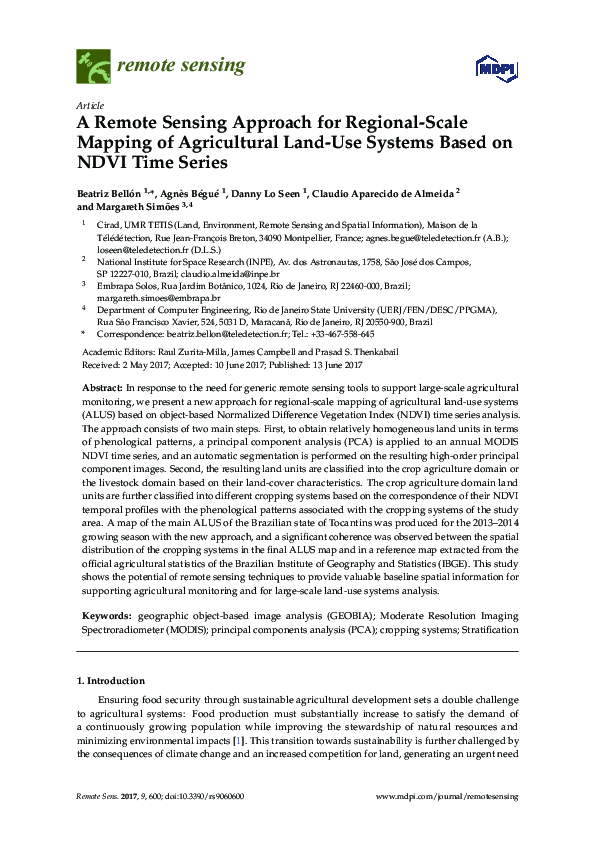 Pdf A Remote Sensing Approach For Regional Scale Mapping Of Agricultural Land Use Systems