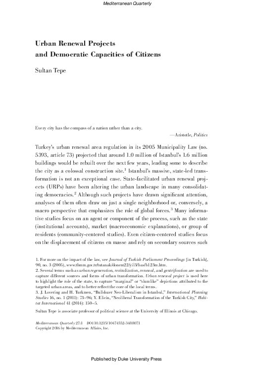 (PDF) Urban Renewal Projects and Democratic Capacities of Citizens