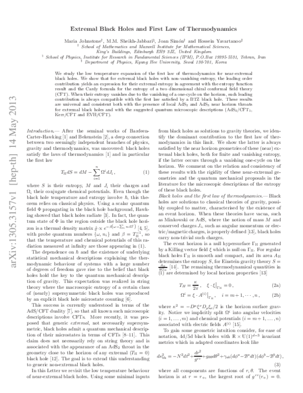 (PDF) Extremal black holes and the first law of thermodynamics