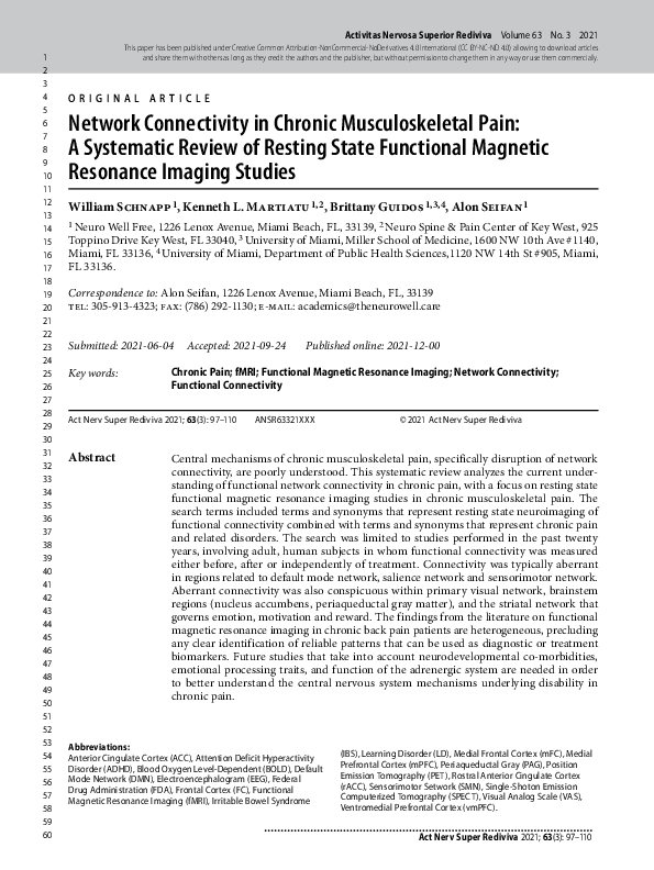 (PDF) Network Connectivity in Chronic Musculoskeletal Pain: A Systematic Review of Resting State ...