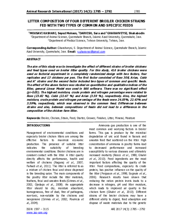 (PDF) Litter Composition of Four Different Broiler Chicken Strains Fed ...