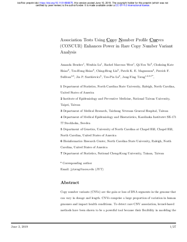 Pdf Association Tests Using Copy Number Profile Curves Concur Enhances Power In Rare Copy