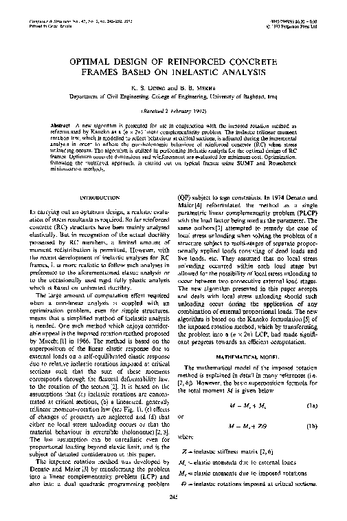 Pdf Optimal Design Of Reinforced Concrete Frames Based On Inelastic
