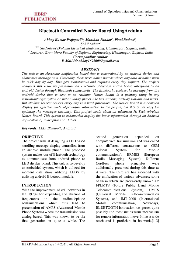 (PDF) Bluetooth Controlled Notice Board Using Arduino