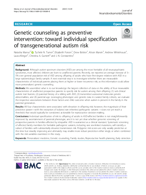(PDF) Genetic counseling as preventive intervention: toward individual ...