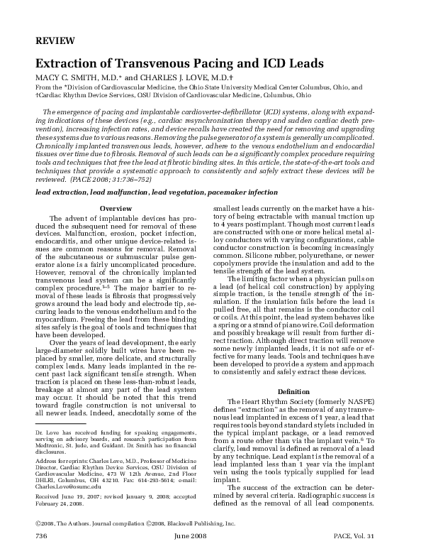 (PDF) Extraction of Transvenous Pacing and ICD Leads