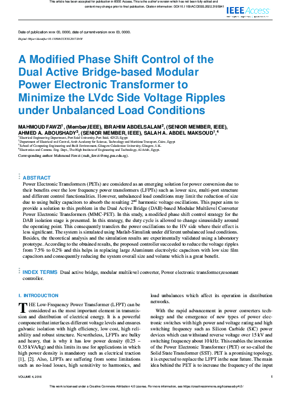 (PDF) A Modified Phase Shift Control of the Dual Active Bridge-based ...