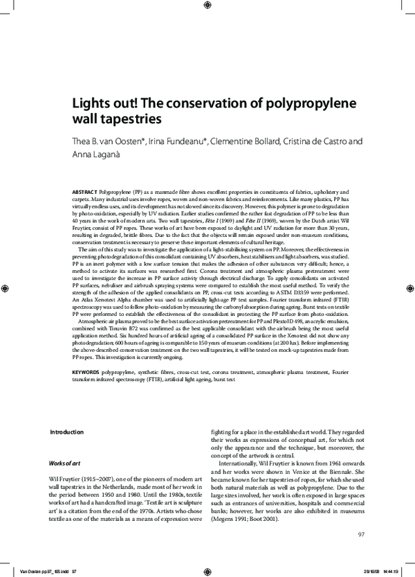 (PDF) Lights out! The conservation of polypropylene wall tapestries