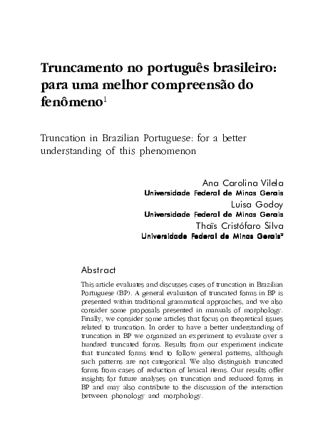 (PDF) Truncamento no português brasileiro: para uma melhor compreensão ...